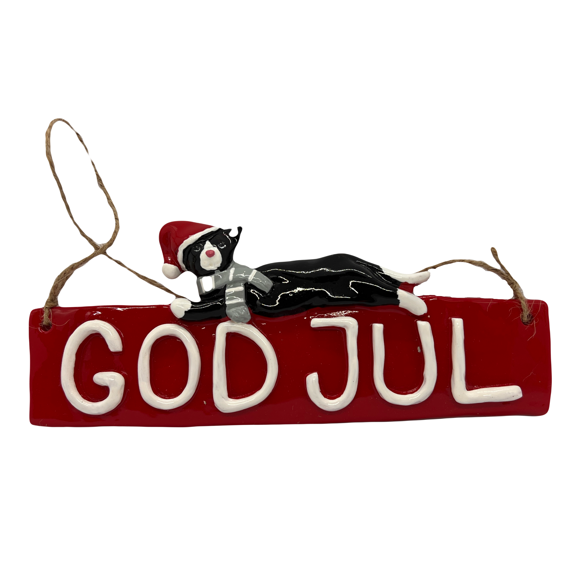God Jul Cat Hanging Sign – Al Johnsons Swedish Restaurant